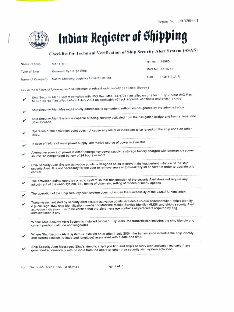 Report on the Technical Verification of the Ship Security Alert System ...