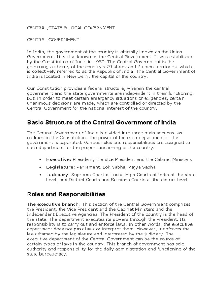 Overview of India's Central Government | PDF | Government Of India ...