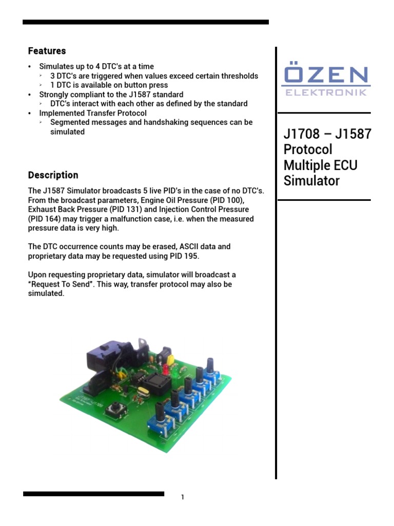 J1708 - J1587 Protocol Multiple ECU Simulator: Features | PDF ...