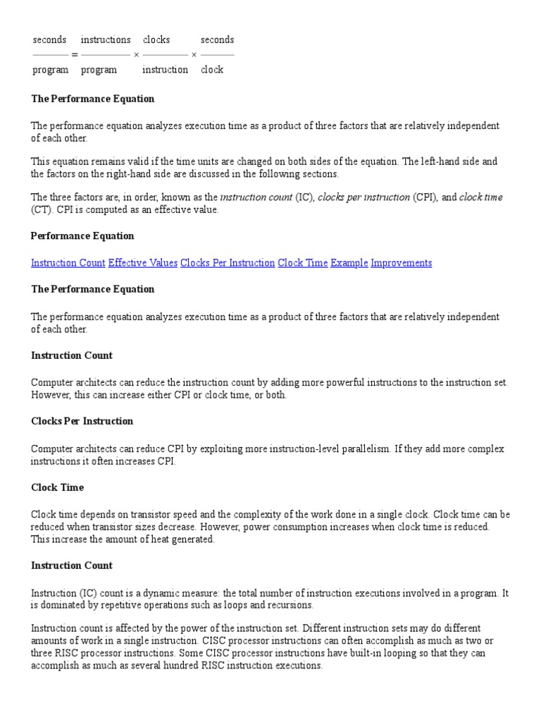 Analysis of the Performance Equation: Instruction Count, Clocks per ...