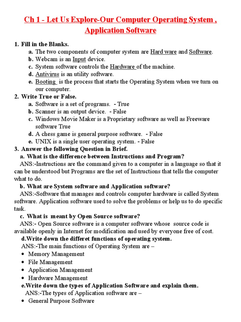 CH 1 - Let Us Explore-Our Computer Operating System, Application Software | Download Free PDF ...