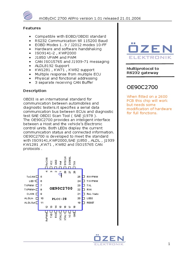 mOByDiC 2700 AllPro OBDII Interface | PDF | Input/Output | Information Age