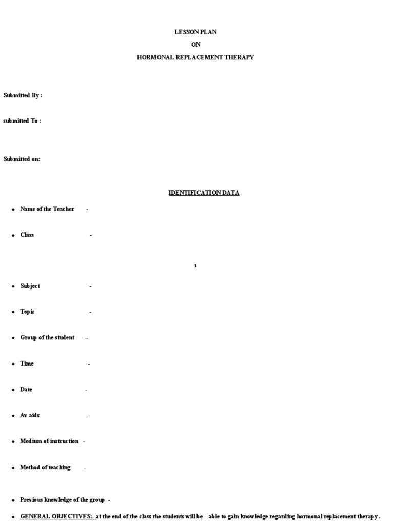 Lesson Plan HRT | PDF | Hormone Replacement Therapy | Gynaecology