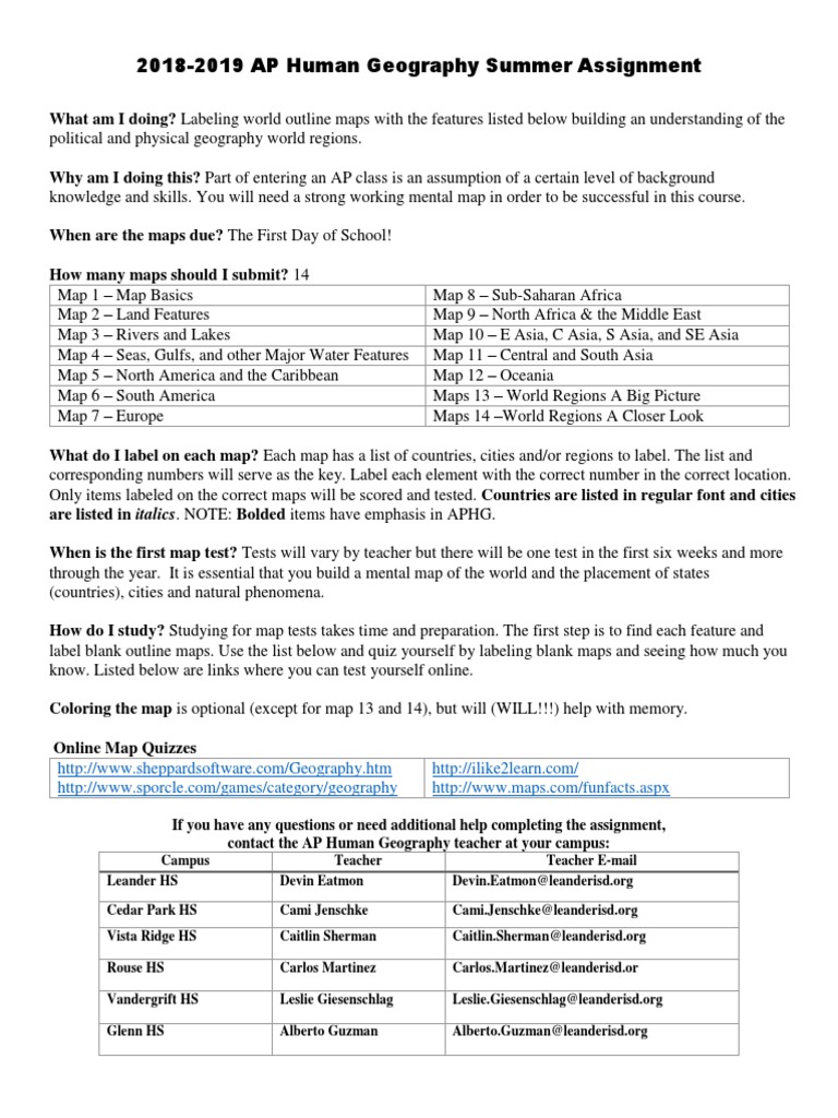 2018-2019 AP Human Geography Summer Assignment | PDF | Asia | Geography