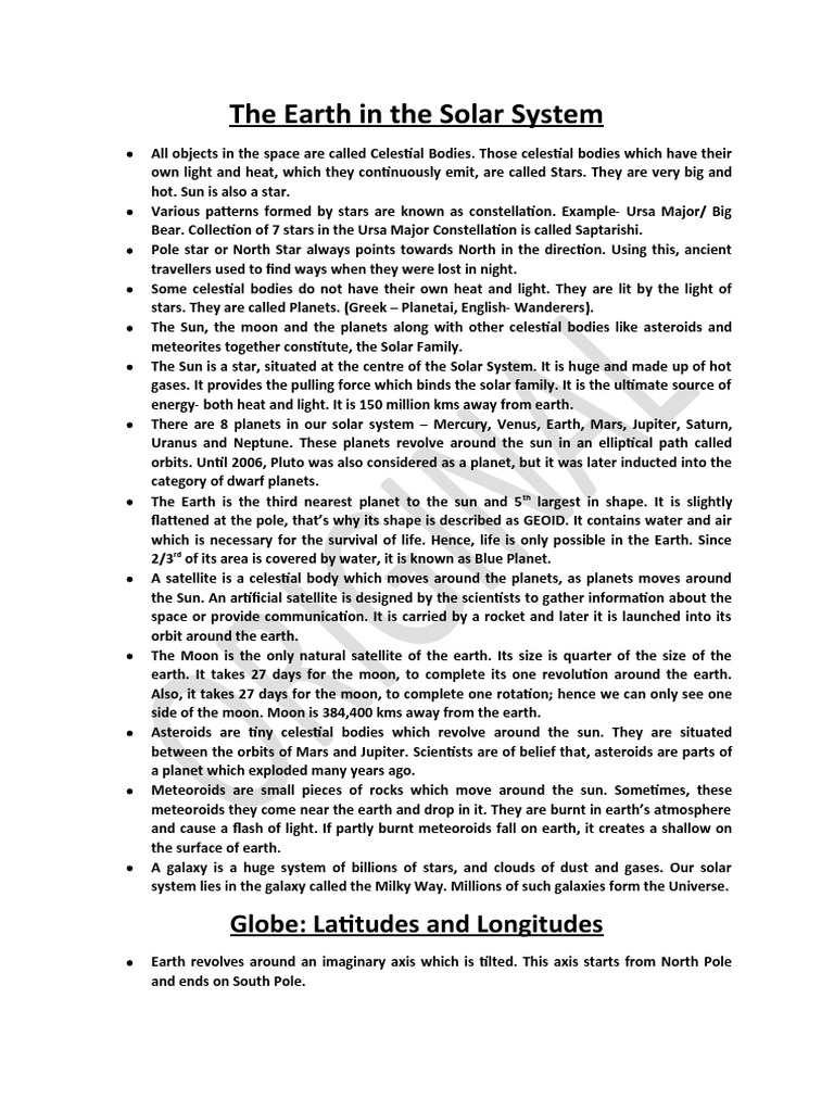 The Earth in The Solar System: Globe: Latitudes and Longitudes | PDF ...