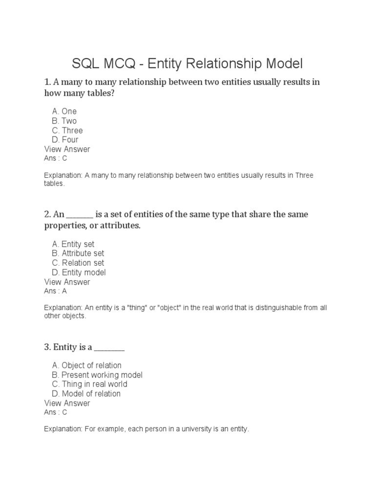 SQL MCQ | PDF | Databases | Conceptual Model