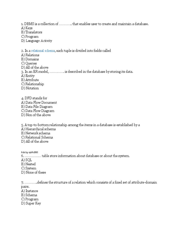 Mcqs Database | PDF | Relational Database | Databases