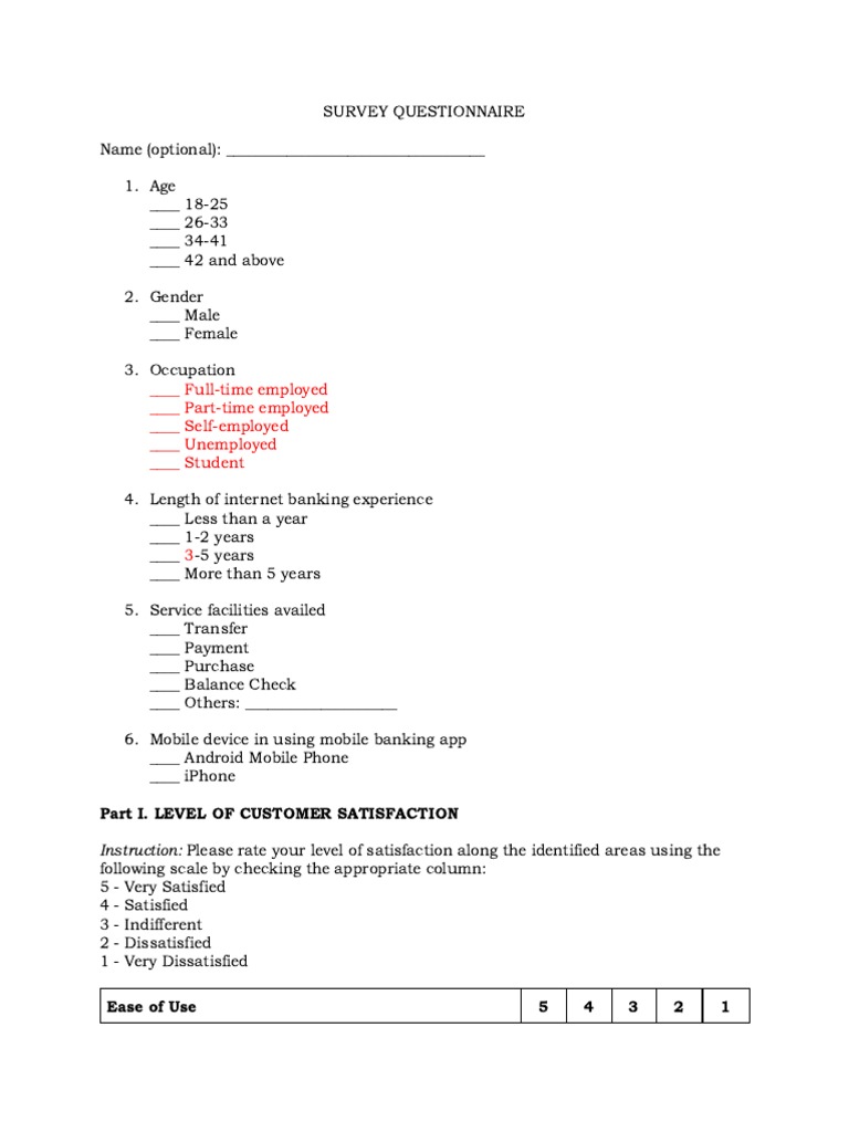 Survey Questionnaire | PDF | Banks & Banking | Online Banking
