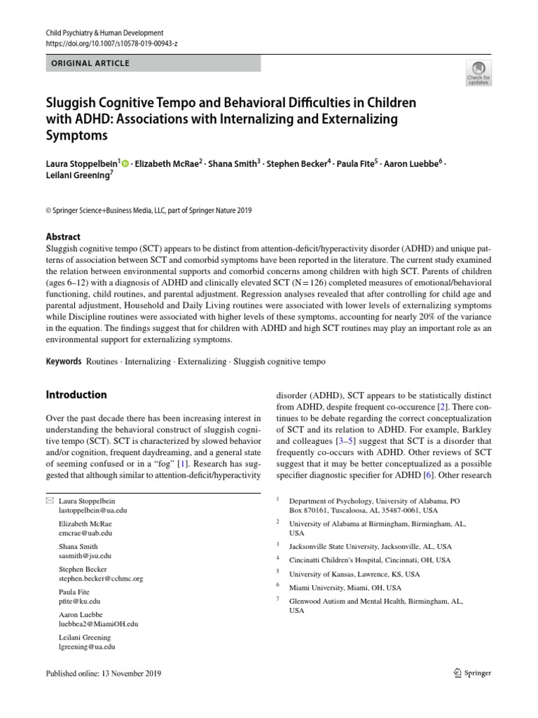2019 - Sluggish Cognitive Tempo and Behavioral Difficulties in Children ...