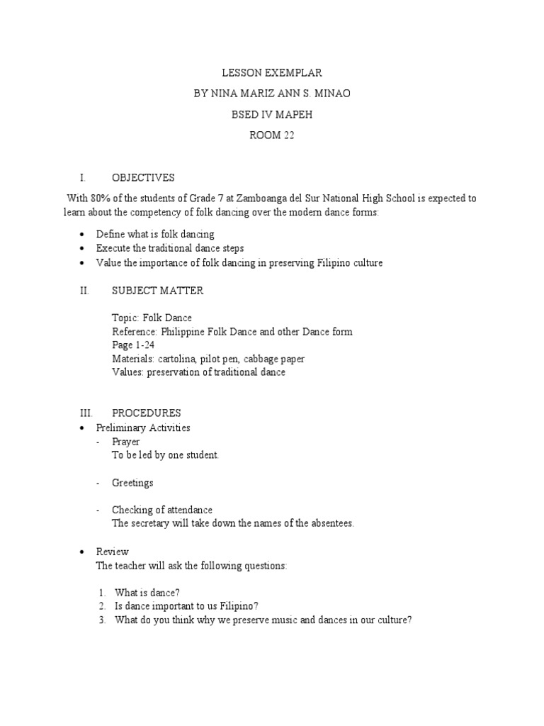 Lesson Exemplar | PDF | Dances | Teachers