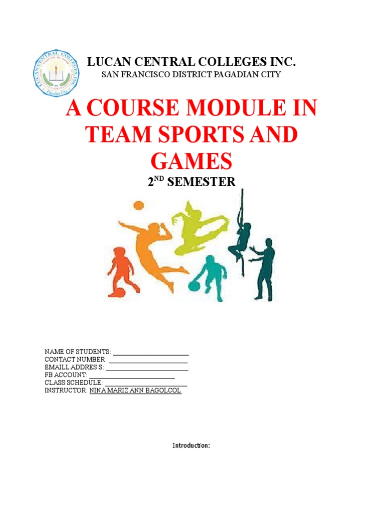 A Course Module in Team Sports and Games: Lucan Central Colleges Inc ...