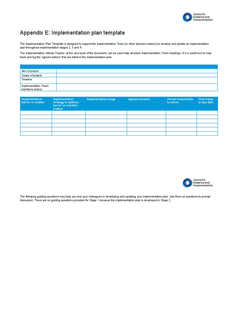 Appendix E: Implementation Plan Template | PDF | Capacity Building ...