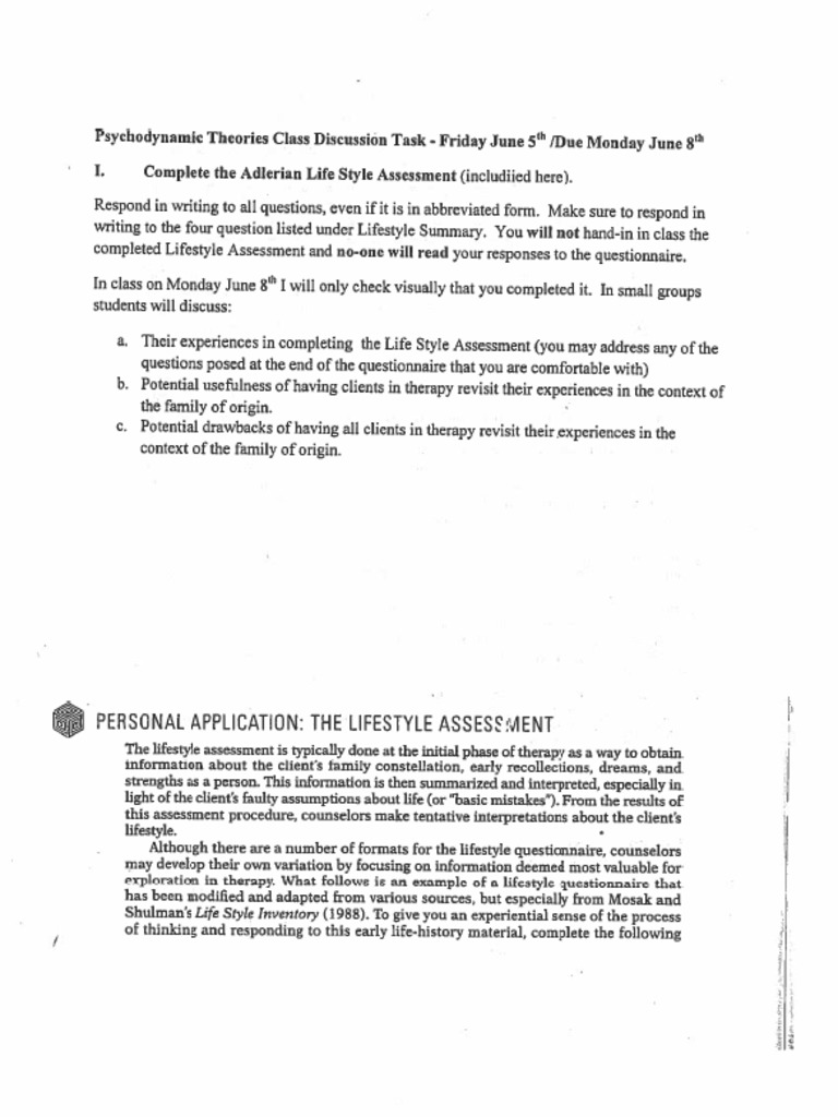 Adler Life Style Assessment | PDF