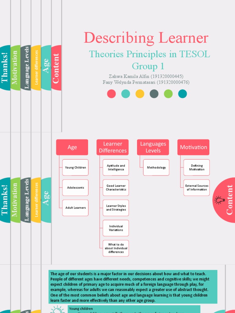 Describing Learner Group 1 | PDF | Motivational | Motivation