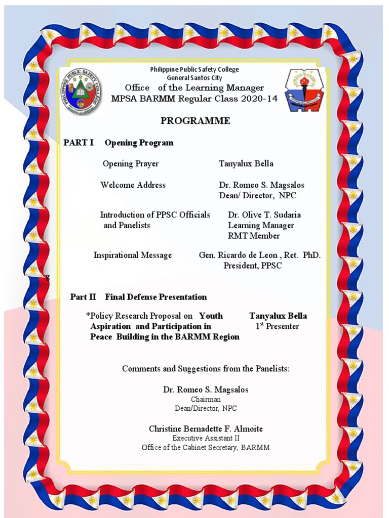 Programme: PART I Opening Program Opening Prayer Tanyalux Bella | PDF | Academia