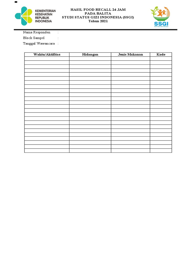 Hasil Food Recall 24 Jam | PDF