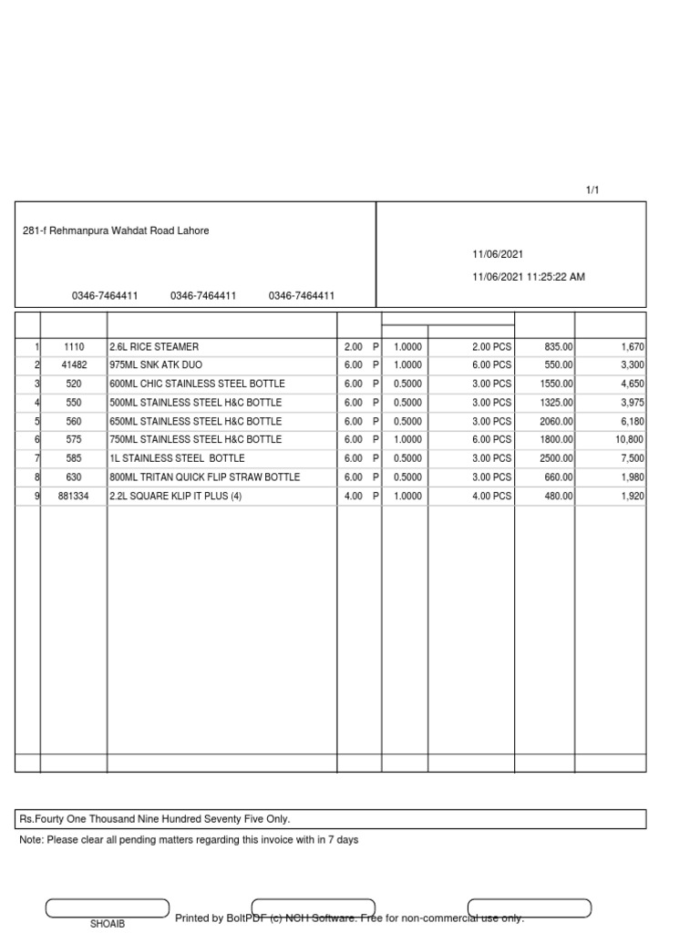 Syed Arbaz Gillani Invoice | PDF