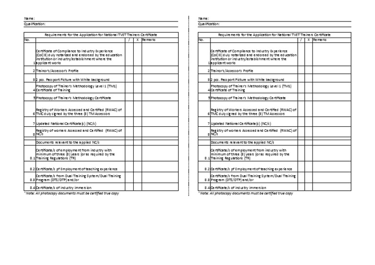 Note: All Photocopy Documents Must Be Certified True Copy Note: All ...