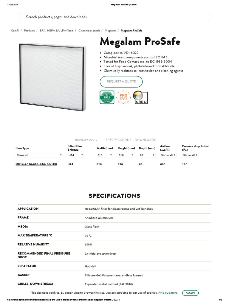 Megalam Prosafe: Specifications | PDF | Filtration | Chemistry
