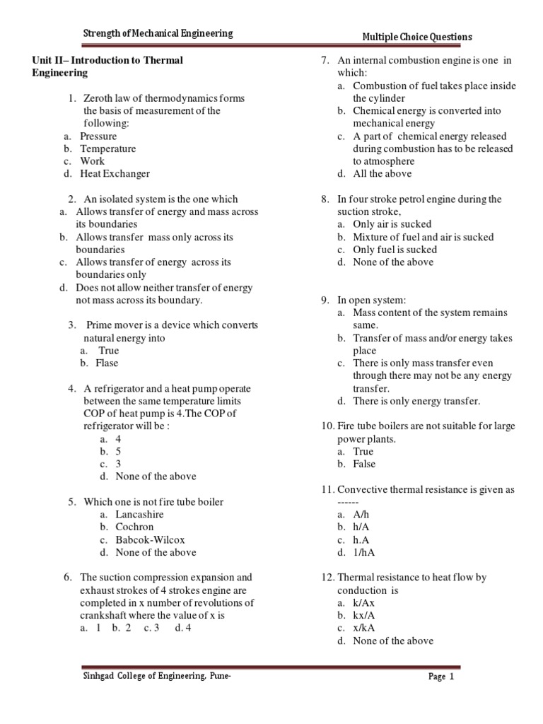 Unit II - Introduction To Thermal Engineering: Strength of Mechanical ...