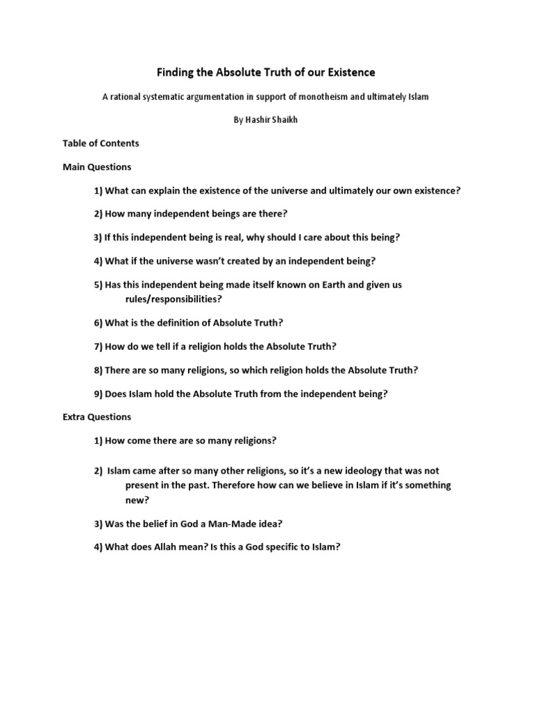 Finding The Absolute Truth For Our Existence | Download Free PDF ...