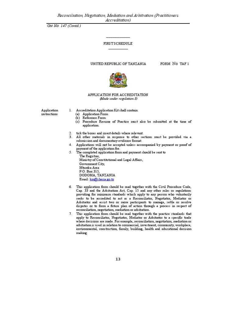 Form No. TAF 1 | PDF | Mediation | Arbitration
