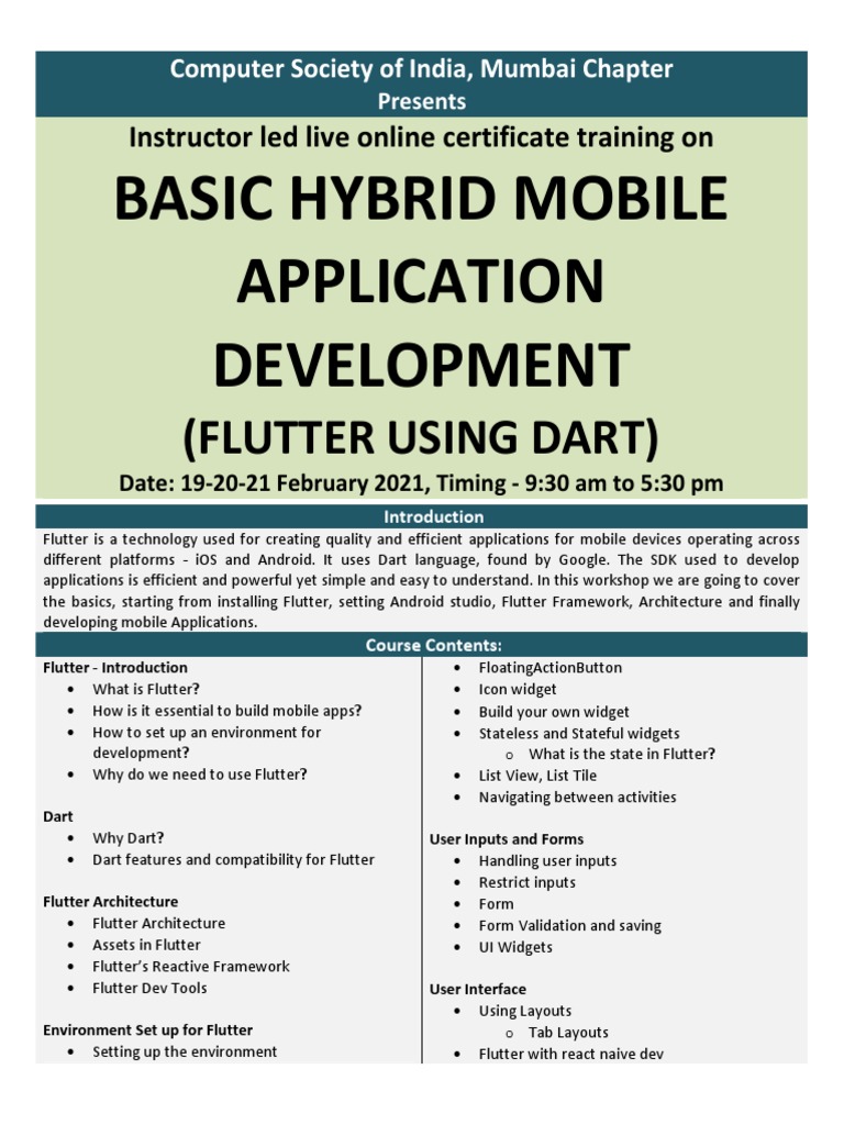 Basic Hybrid Mobile Application Development (Flutter Using Dart) | PDF ...