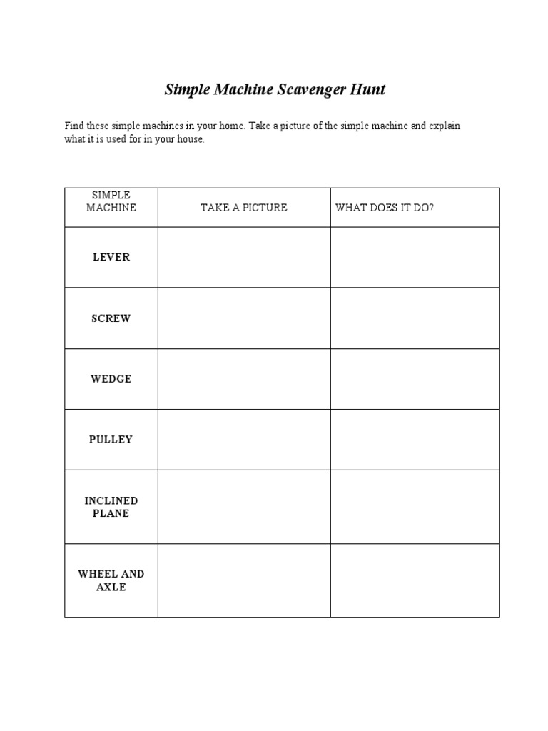 Simple Machine Scavenger Hunt - Assignment | PDF