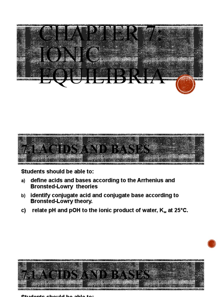 7.0 Ionic Equilibria | PDF | Acid | Ph