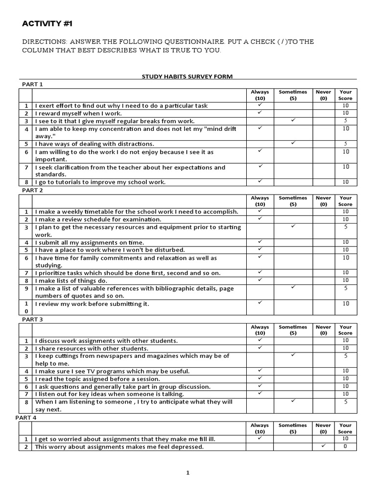 Module 1-Study Habits Questionnaire | PDF | Essays | Motivation