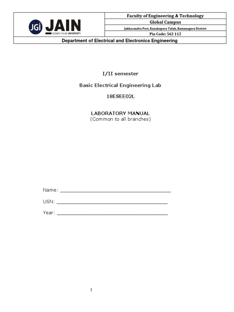 Basic Electrical Engineering Lab Manual | PDF | Electric Motor | Voltage