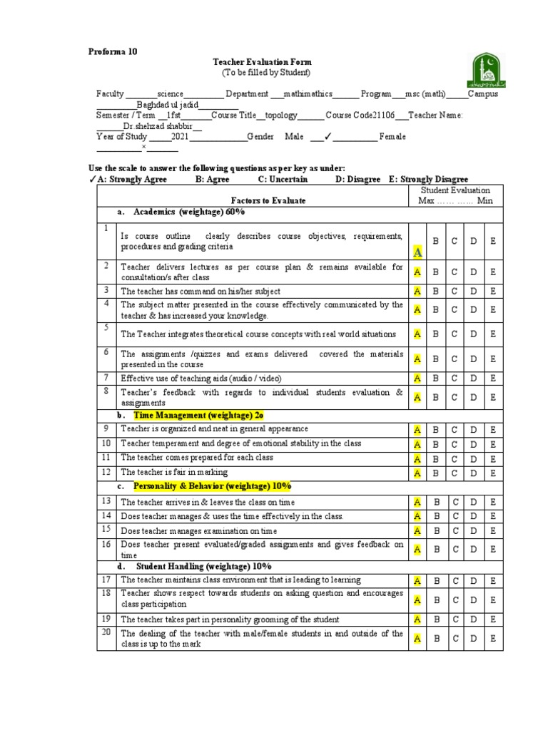 Proforma 10-1 | Download Free PDF | Teachers | Test (Assessment)
