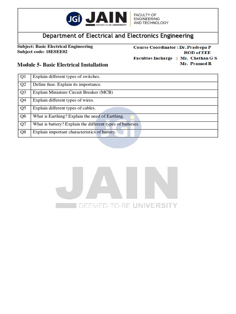 Module-5 (Electrical Installation) - INS | PDF | Rechargeable Battery ...