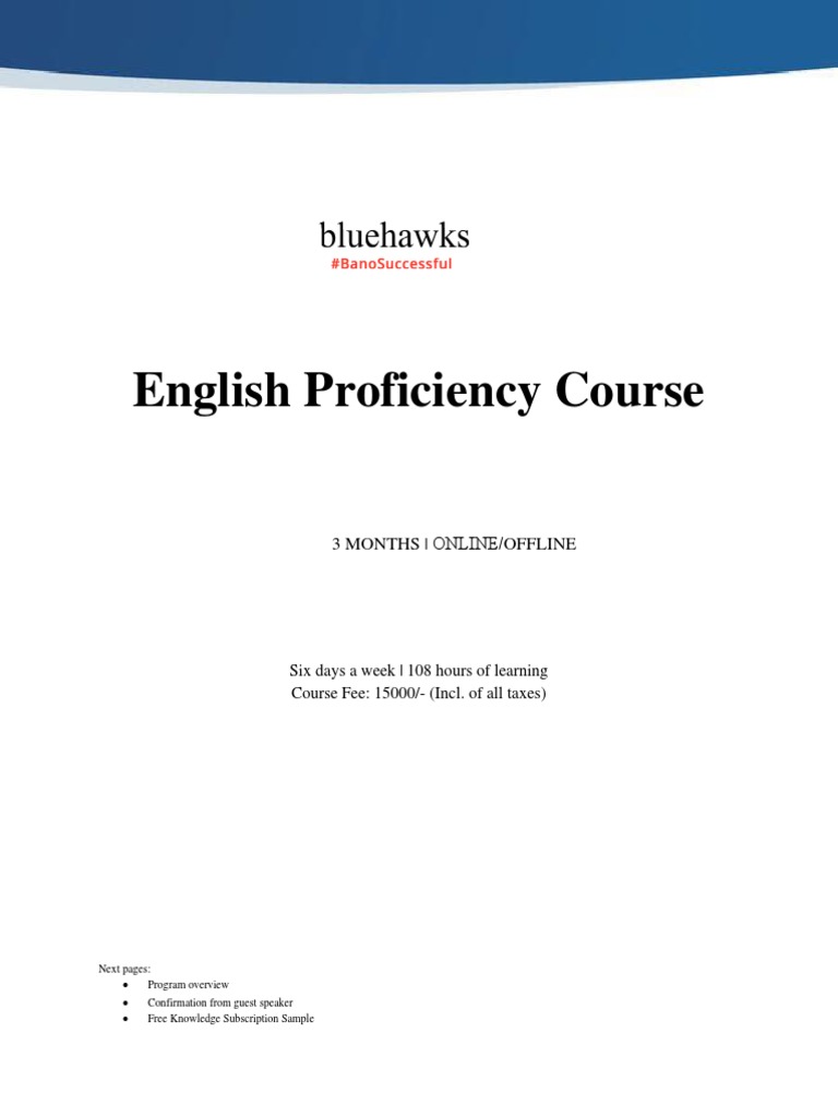 English Proficiency Course: 3 Months - Online/Offline | PDF | English ...