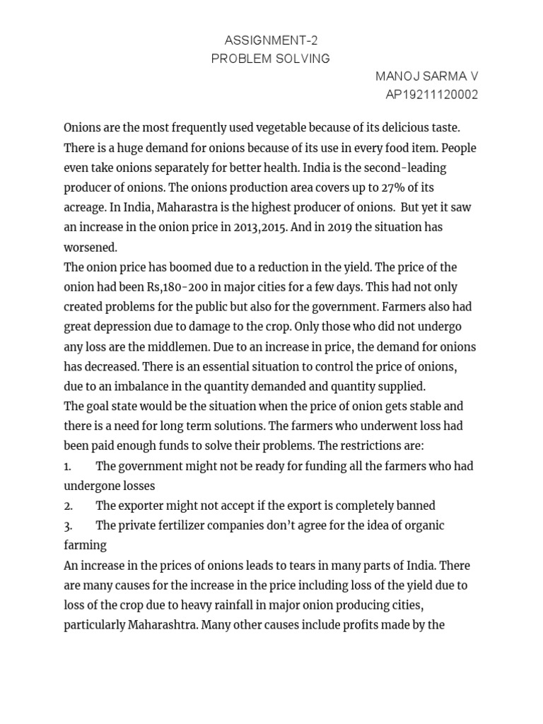 Assignment-2 Problem Solving Manoj Sarma V AP19211120002 | PDF | Agriculture | Fertilizer