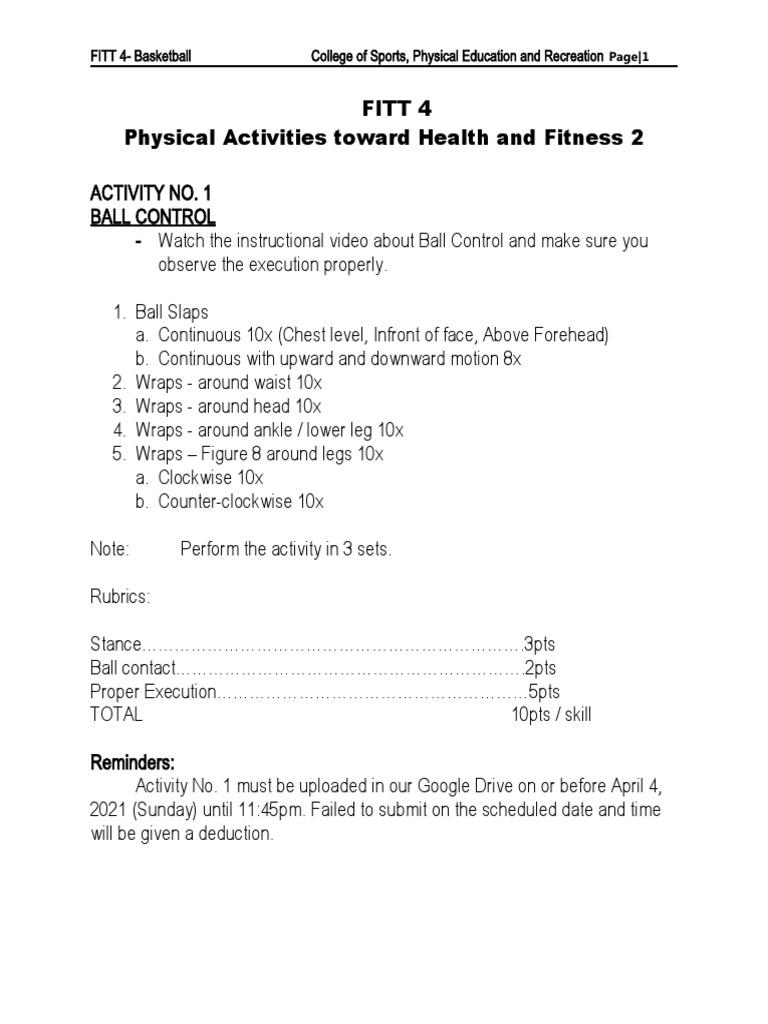 FITT 4-Basketball College of Sports, Physical Education and Recreation ...