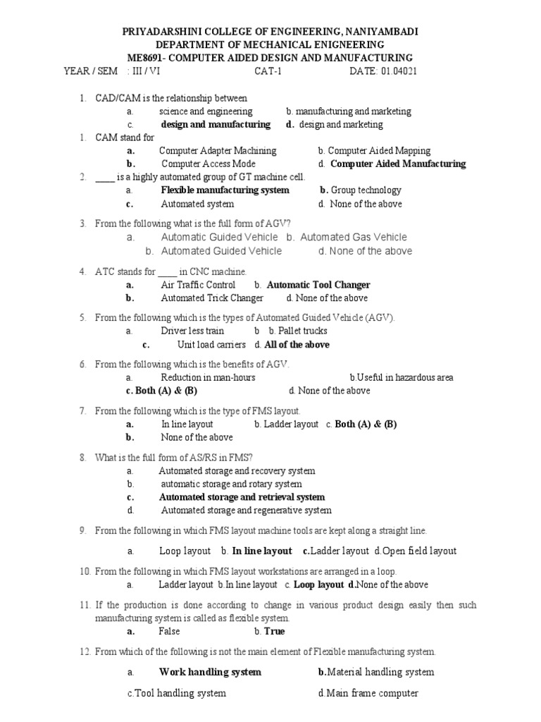 Cad MCQ Unit 5 | PDF | Automation | Secondary Sector Of The Economy