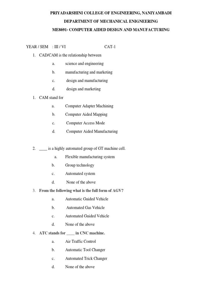 Cad MCQ Unit 5 | PDF | Automation | Machining