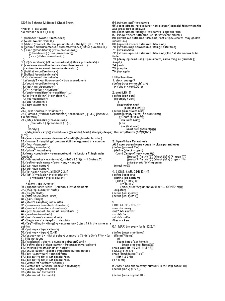 Scheme Programming Cheat Sheat | PDF | Computer Science | Theoretical ...
