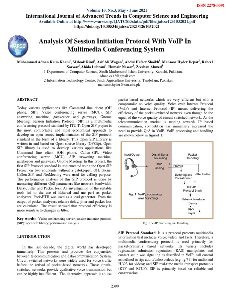 Analysis of Session Initiation Protocol With VoIP in Multimedia Conferencing System | Download ...