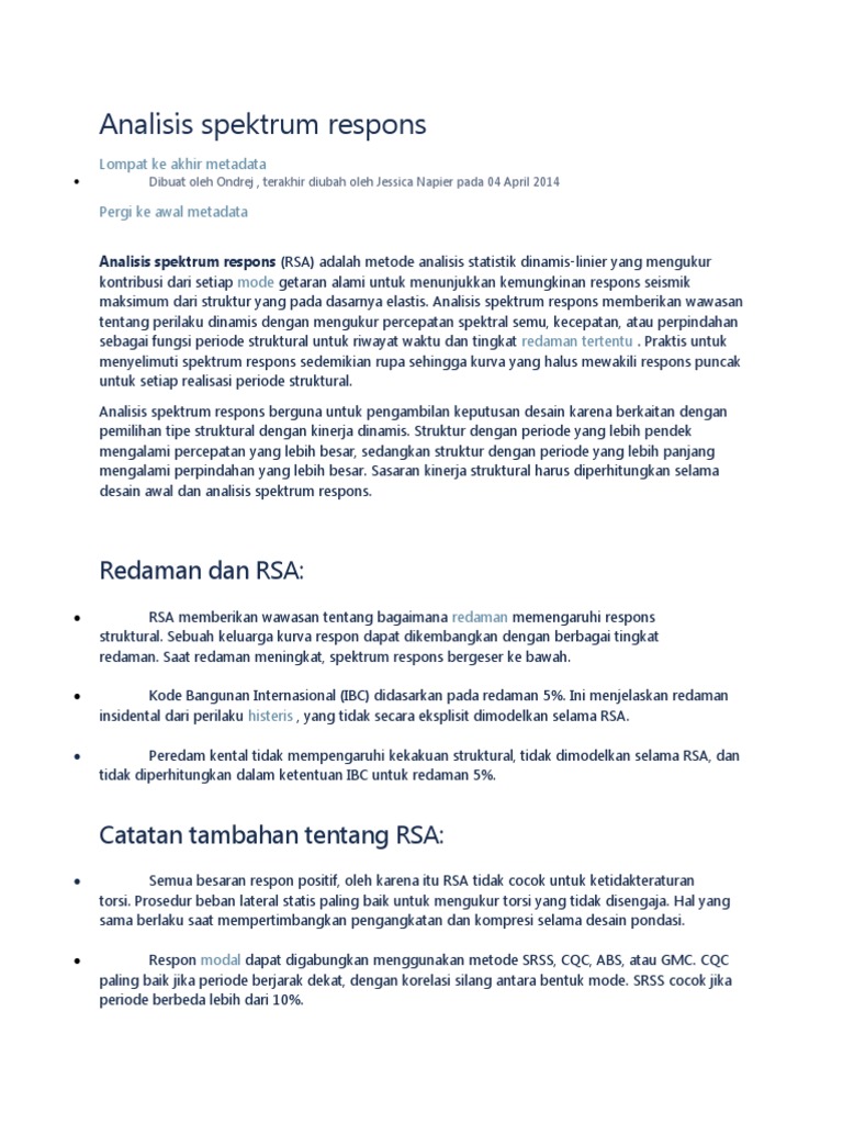 Analisis Spektrum Respon untuk Permodelan Respons Struktural | PDF