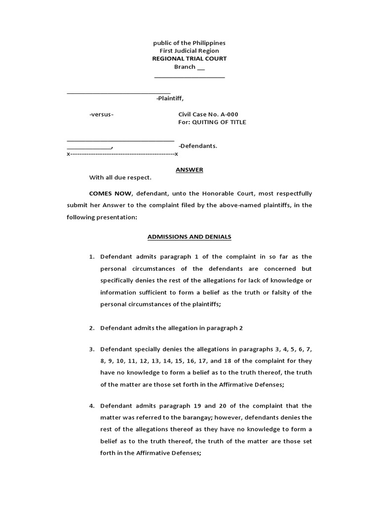 Answer | PDF | Complaint | Lawsuit