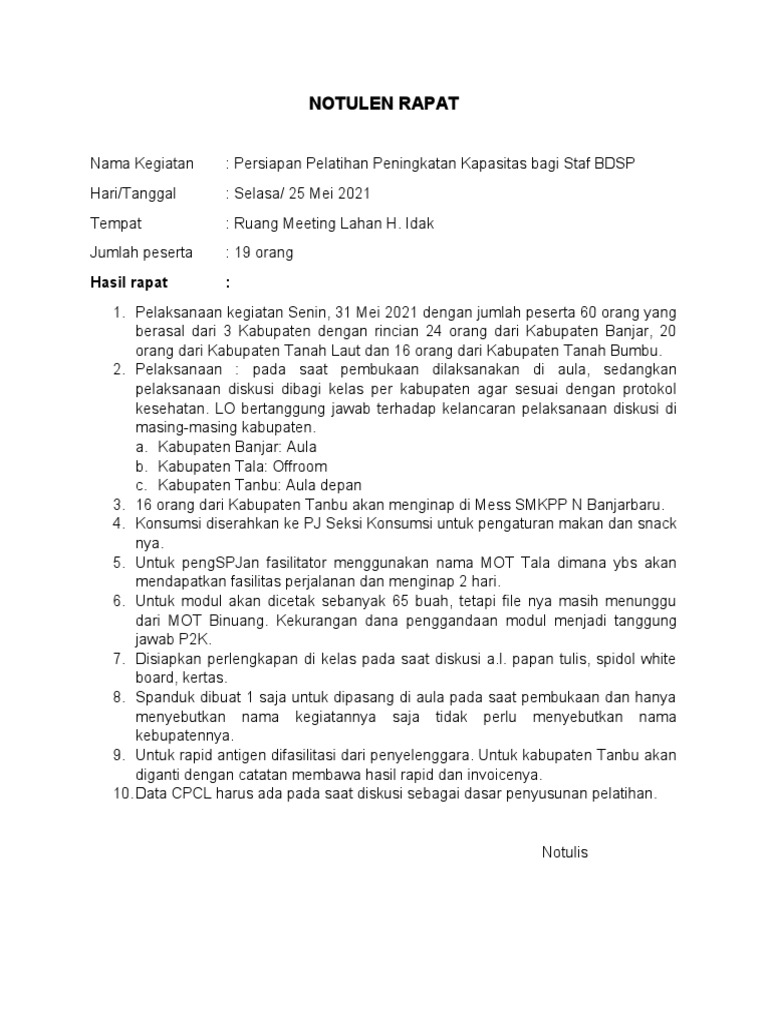 2021-05-25 Notulen Rapat Persiapan BDSP | PDF