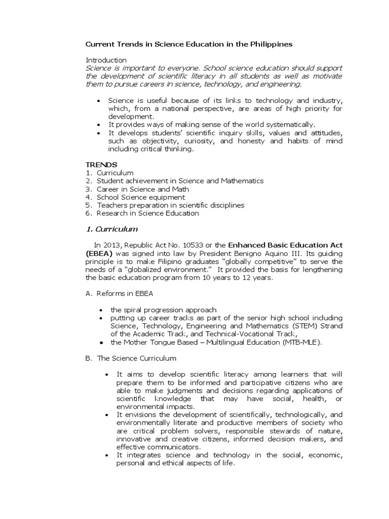 Current Trends in Science Education in The Philippines | PDF | Science ...