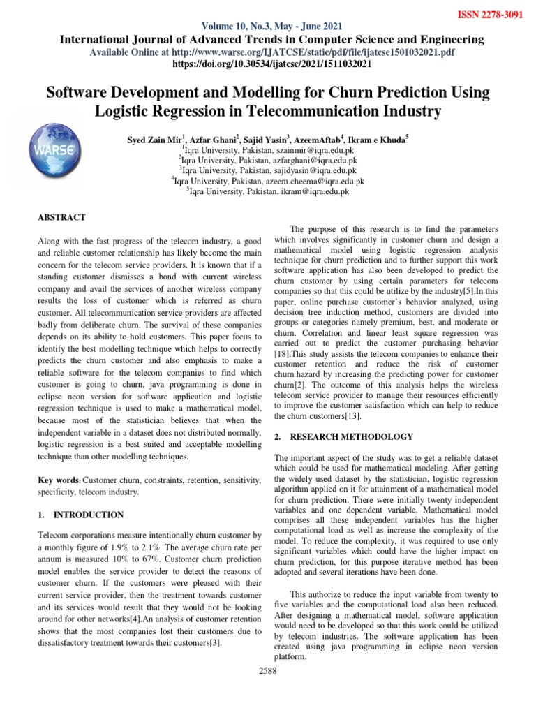 2588 Software Development and Modelling For Churn Prediction Using ...
