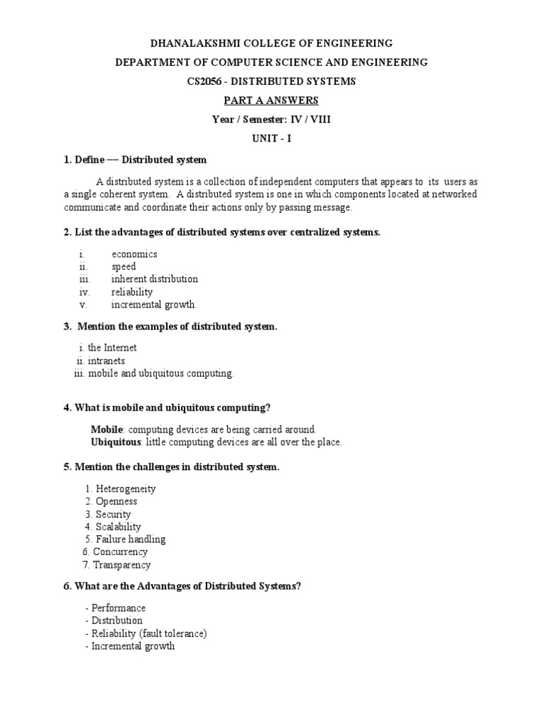 Distributed Systems 2 Mark Question & Answers | PDF | Common Object Request Broker Architecture ...