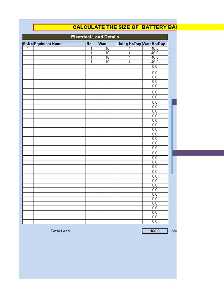 Calculate The Size of Battery Bank & Invertor: Electrical Load Details ...