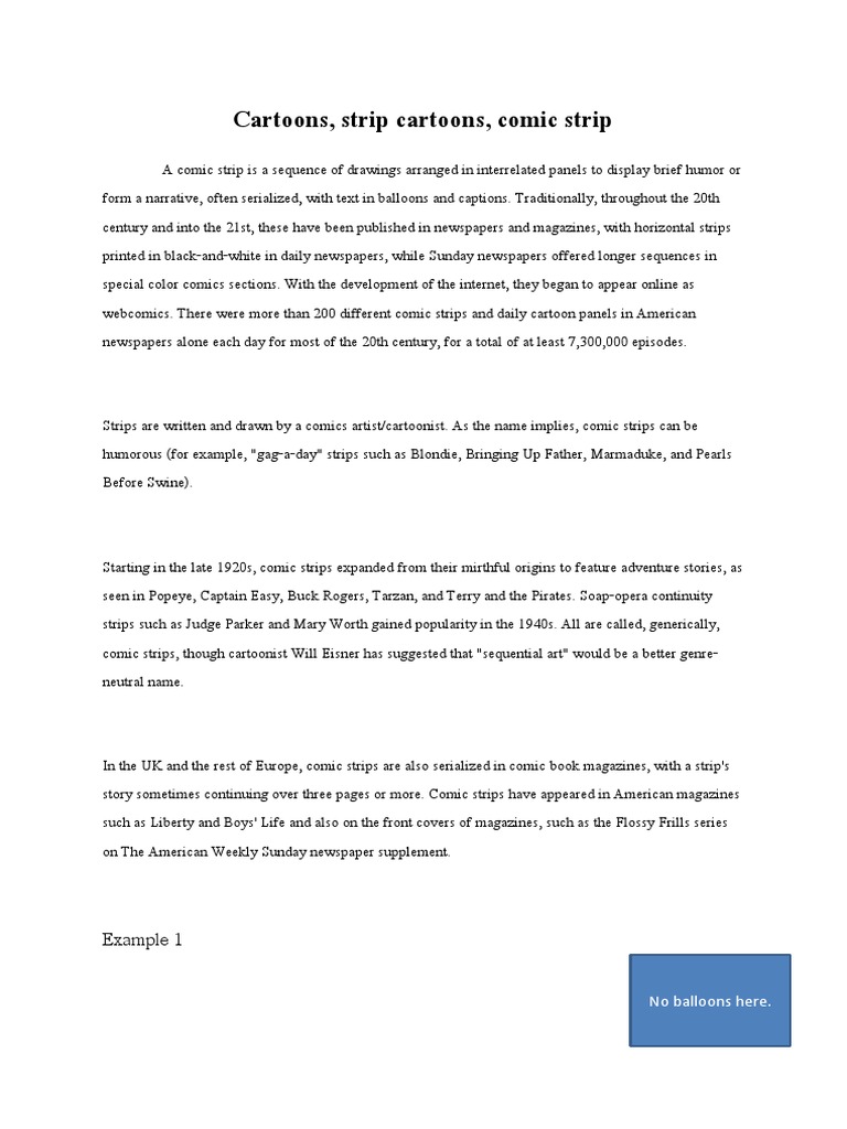 Cartoons, Strip Cartoons, Comic Strip: Example 1 | PDF | Comic Strips ...