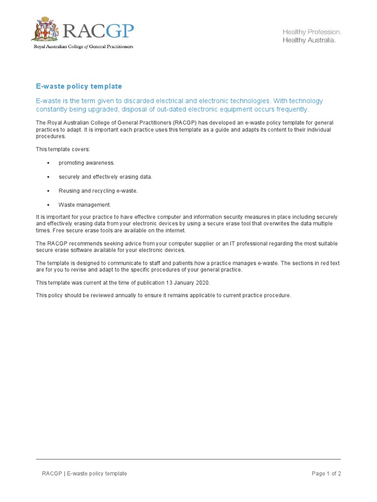 E Waste Policy Template | Download Free PDF | Electronic Waste | Waste ...