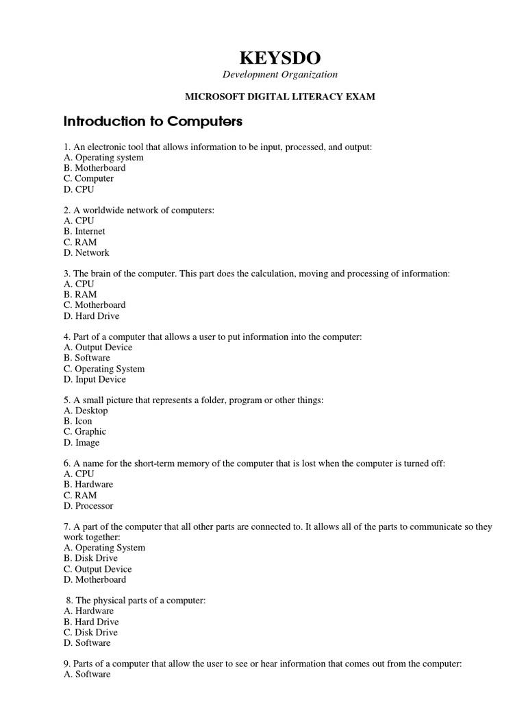 Microsoft Literacy Exams | PDF | Operating System | Input/Output